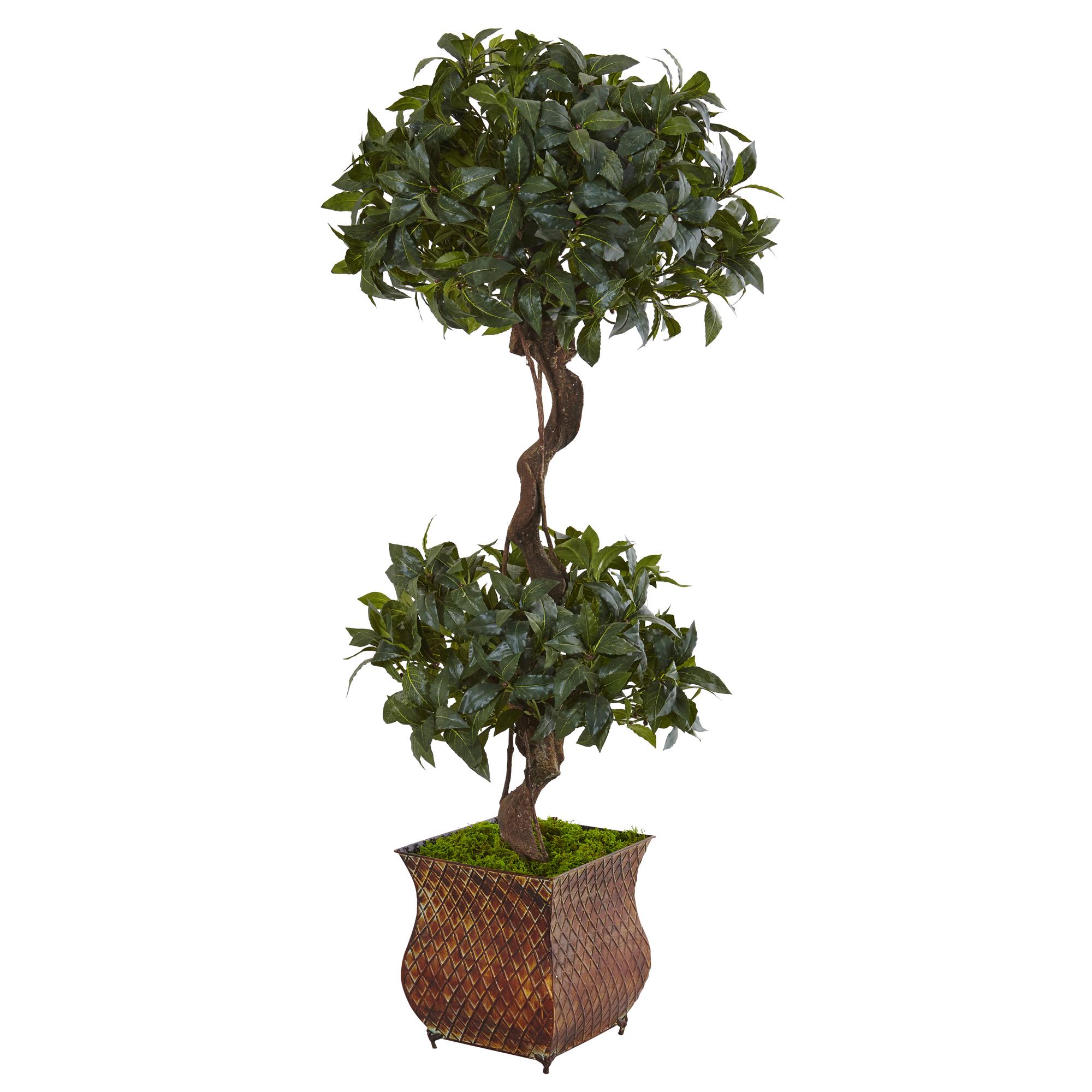 4.5' Sweet Bay Double Topiary Tree in Metal Planter | SilkBlume