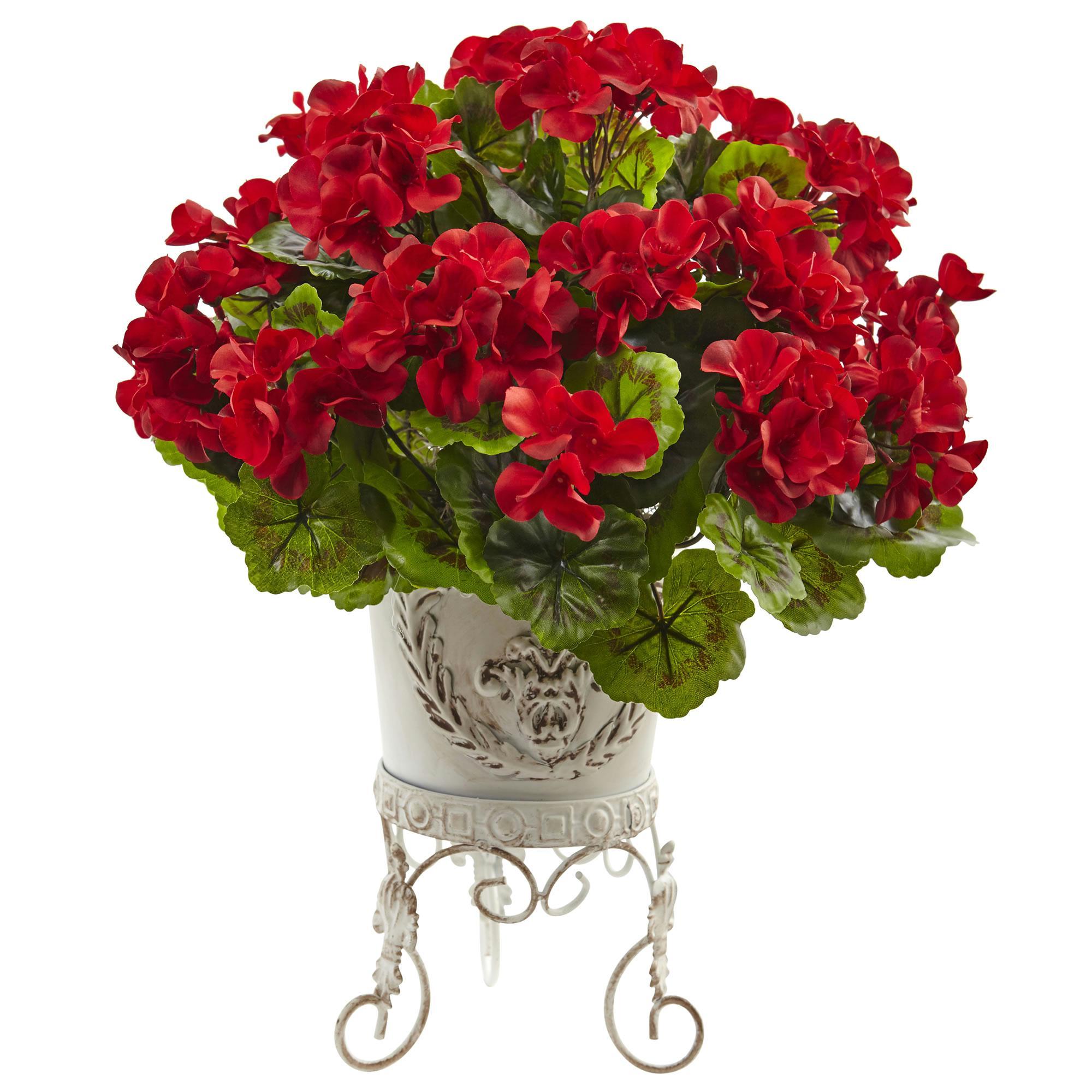Beautiful Geranium with Metal Planter UV Resistant (Indoor-Outdoor ...